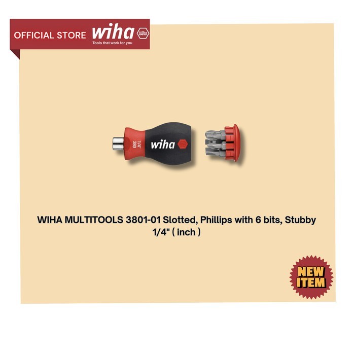 Jual WIHA MULTITOOLS 3801-01 Slotted, Phillips with 6 bits, Stubby, 1/4 ...