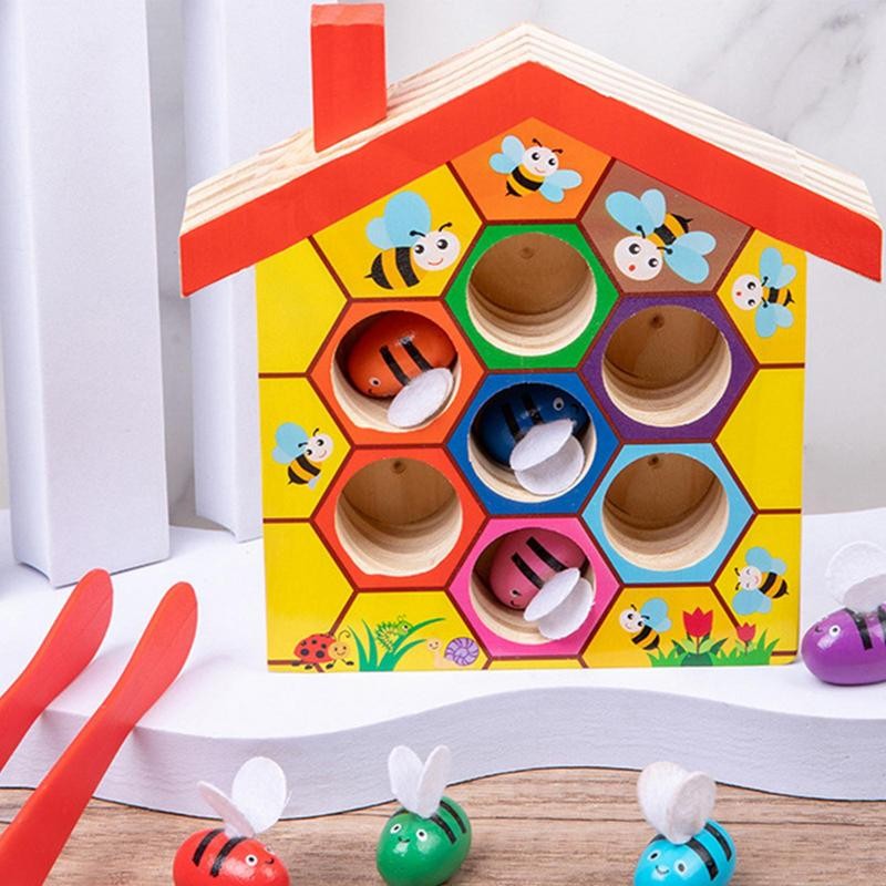Jual Wooden Bee Hive Toy Color Sorting Puzzle Fine Motor Skill Toy ...