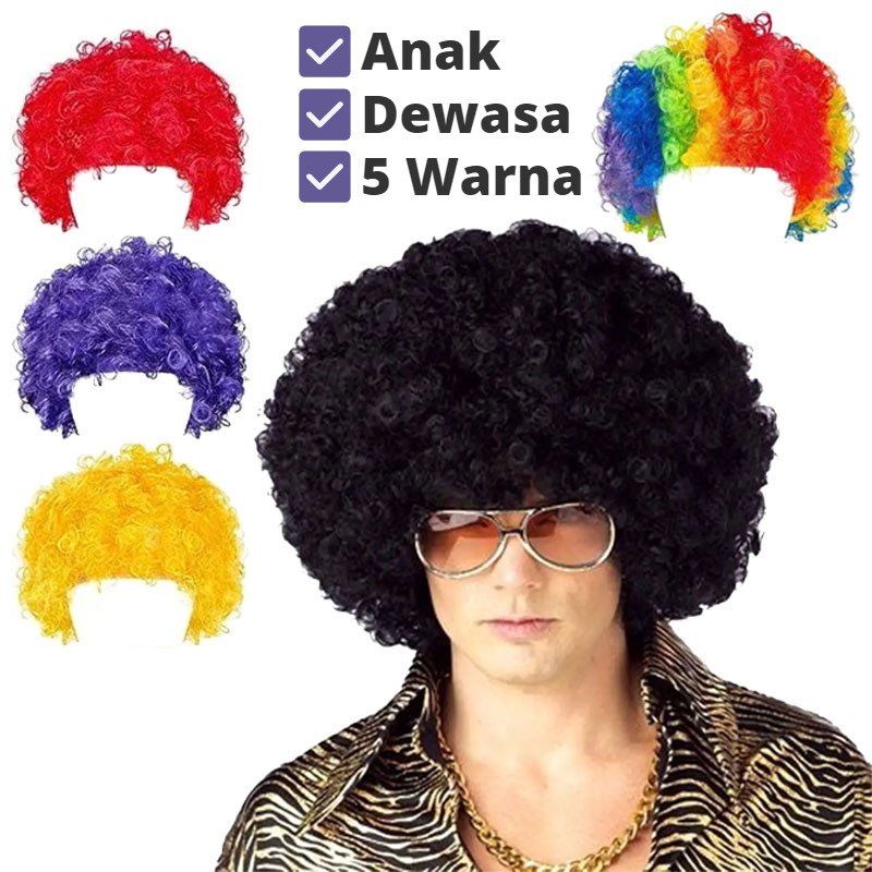 Jual Wig Hitam / Rambut Palsu Kribo Allsize / Wig Badut / Wig Rainbow ...