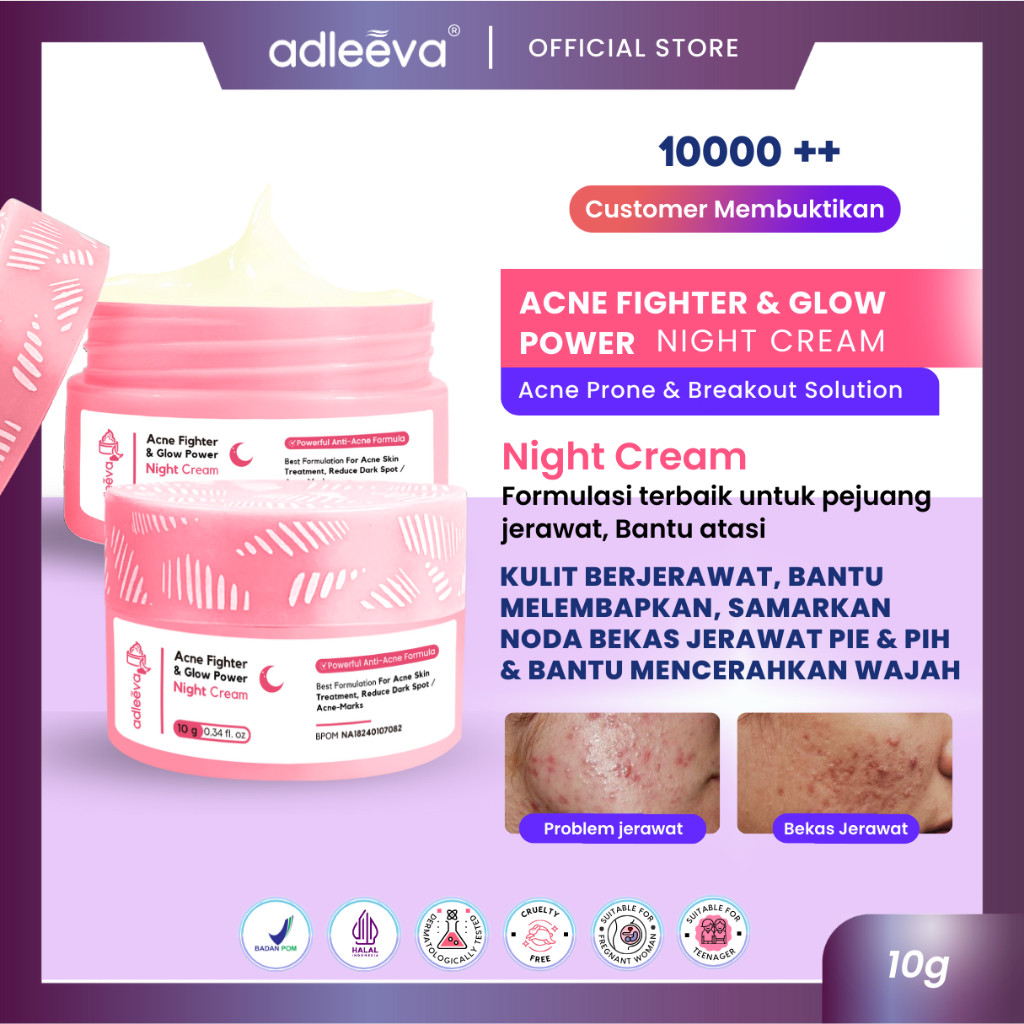 Jual ADLEEVA Night Cream Acne Fighter & Glow Power Adleeva Adleva ...