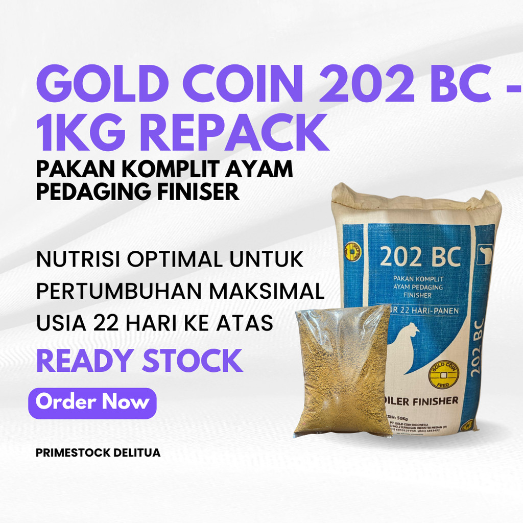Jual Pakan Komplit Ayam Pedaging Finiser Gold Coin 202 BC Repack 1kg ...