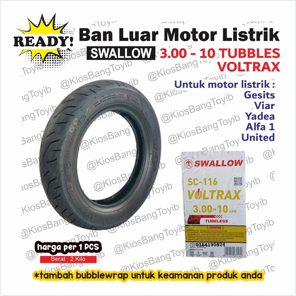 Jual Ban Motor Listrik TUBELESS 3.00-10 Ring 10 Voltrax (SWALLOW ...