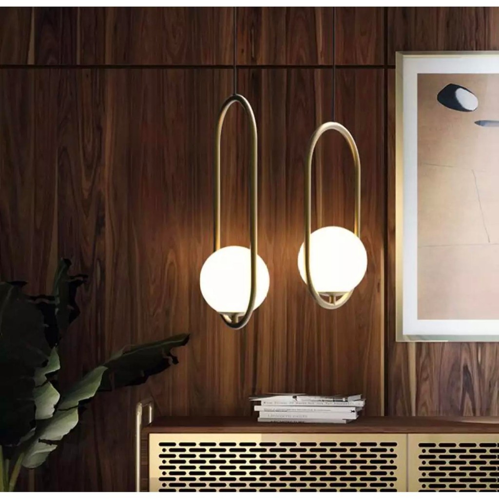 Jual Oval Lamp - Gold Pendant Light With Frosted Globe & Minimalist ...
