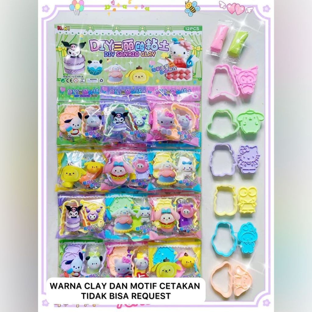 Jual [12 PACK] Mainan DIY Clay dan Cetakan Karakter Sanrio Card Renceng ...