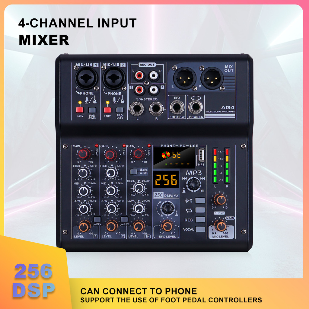 Jual AG4 mixer audio 4 channel mikser mini power 5V 256DSP EFX FOOT SW ...