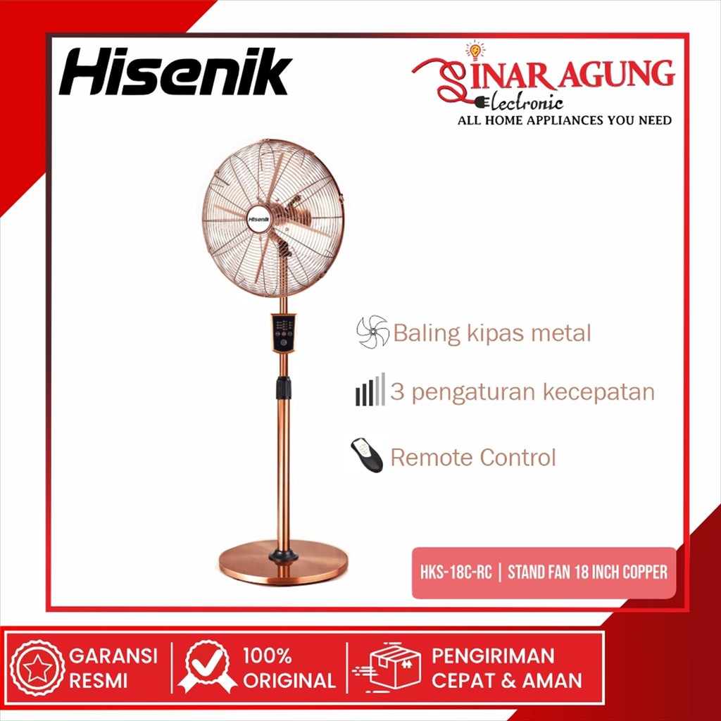 Jual HISENIK HKS-18 / HKS18 STAND FAN 18 INCH SILVER DAN COPPER WITH ...