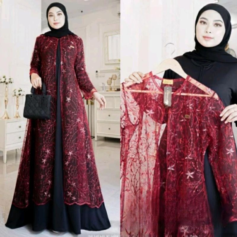 Jual outer cardigan gamis brukat tule lengan panjang kekinian | Shopee ...