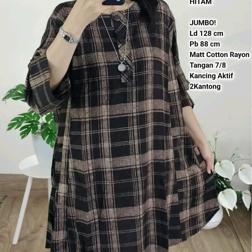 Jual Flora Tunik Jumbo Oversize Motif Kotak Busui Premium | Shopee Indonesia
