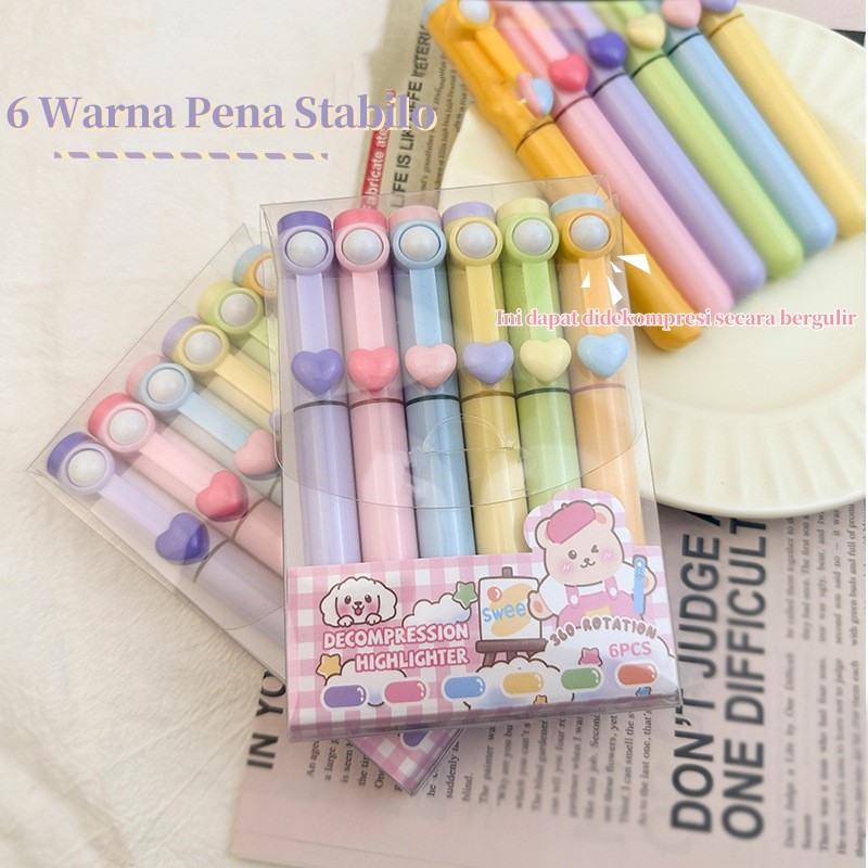 Jual Ready KOMI 6 Warna Pena Stabilo /Stabilo Siswa Highlighter / Lucu ...