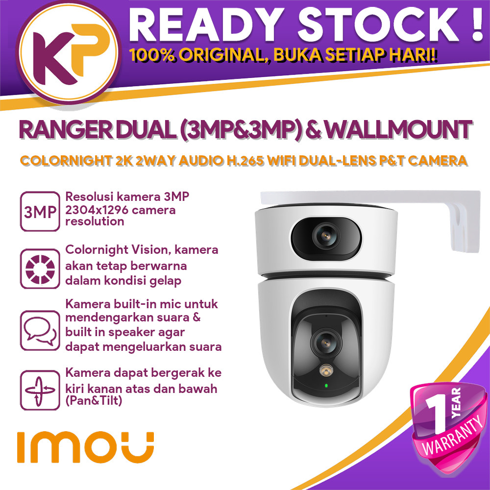 Jual IMOU RANGER-DUAL-6MP-WALLMOUNT COLORNIGHT 2K 2WAY AUDIO H.265 WIFI ...