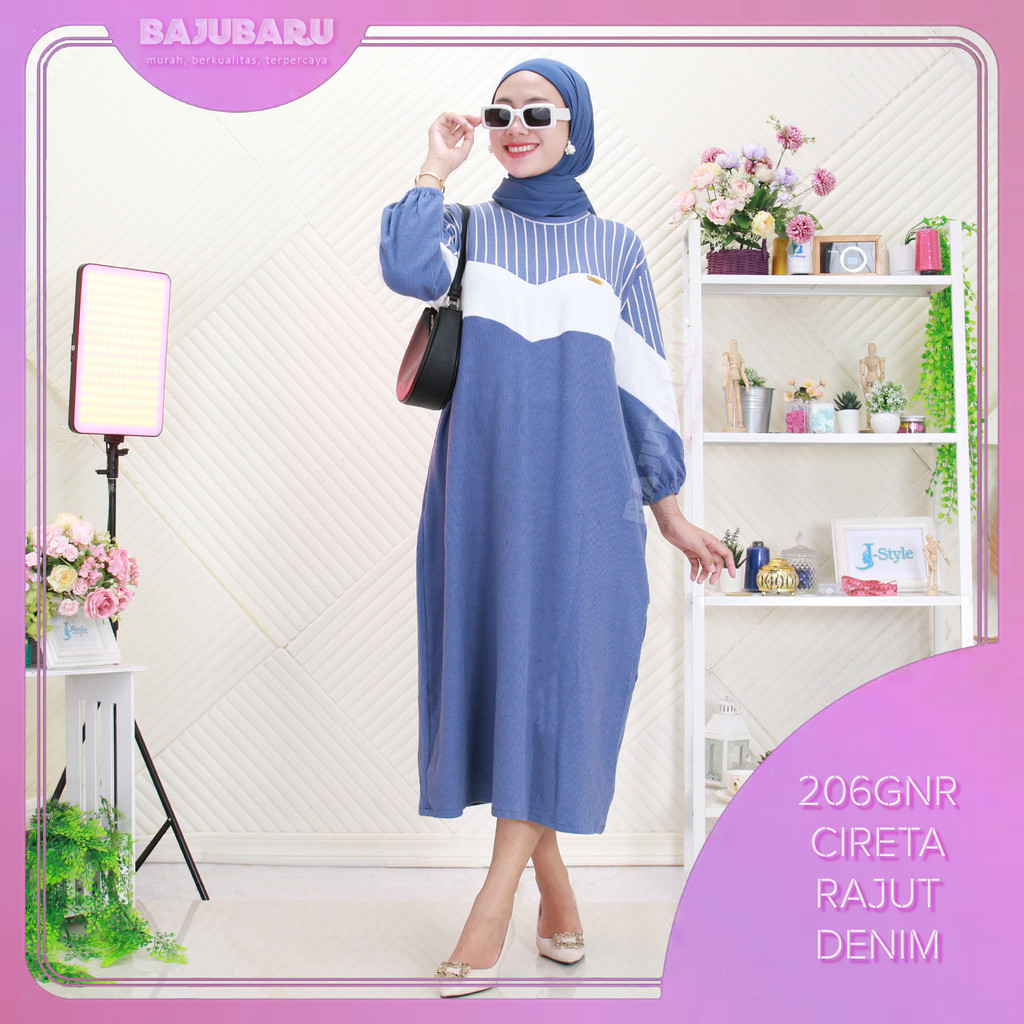 Jual Cireta Midi Dress Rajut Tebal Motif Salur | Shopee Indonesia