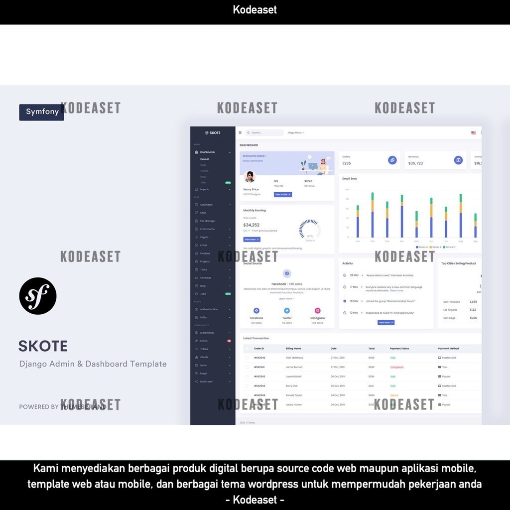 Jual WEB TEMPLATE SKOTE - SYMFONY ADMIN & DASHBOARD TEMPLATE D2262 ...