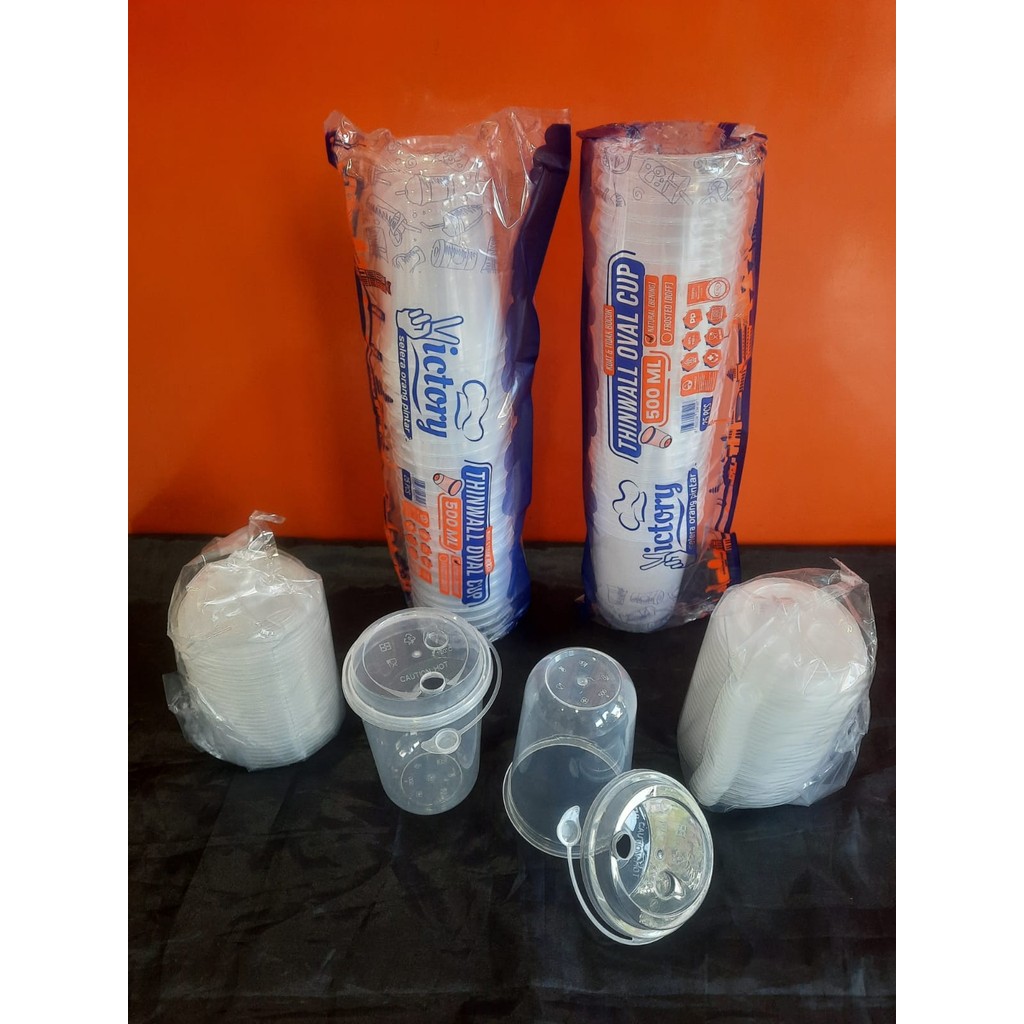 Jual GELAS PP OVAL 16 OZ INJECTION BENING (500 ML) + TUTUP VICTORY ...