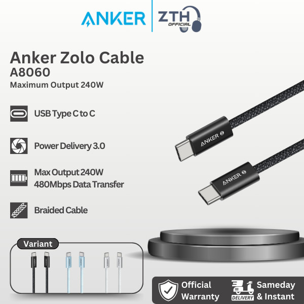 Jual Anker Zolo Kabel Charger 240W PD PPS USB C to USB C Cable Nylon Braided - A8060 | Shopee ...