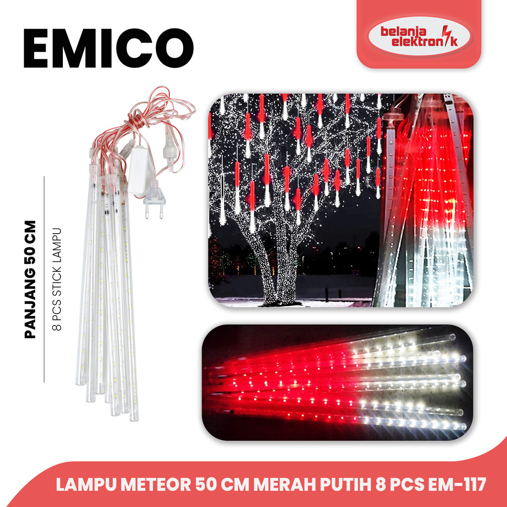 Jual LAMPU METEOR 50CM 8 BATANG LAMPU HIAS GANTUNG POHON MERAH PUTIH ...