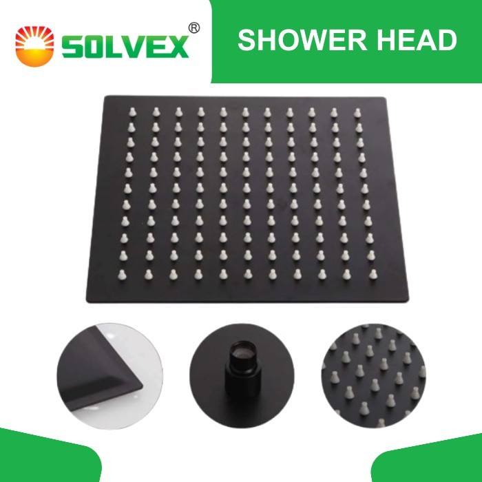 Jual AKM SOLVEX Kepala Shower Stainless Hitam Head Wall Shower Kotak 10 ...