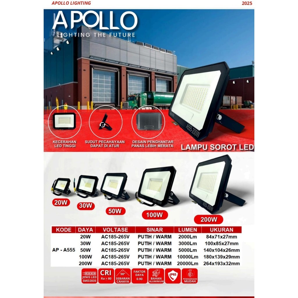 Jual Lampu Sorot Outdoor APOLLO A555 20W 30W 50W 100W 200W PENDINGIN ...