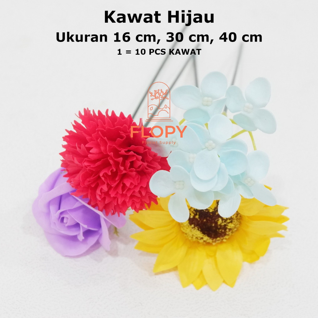 Jual [10 pcs] Tangkai Bunga Kawat Hijau No. 16 [HANYA TANGKAI] cocok ...