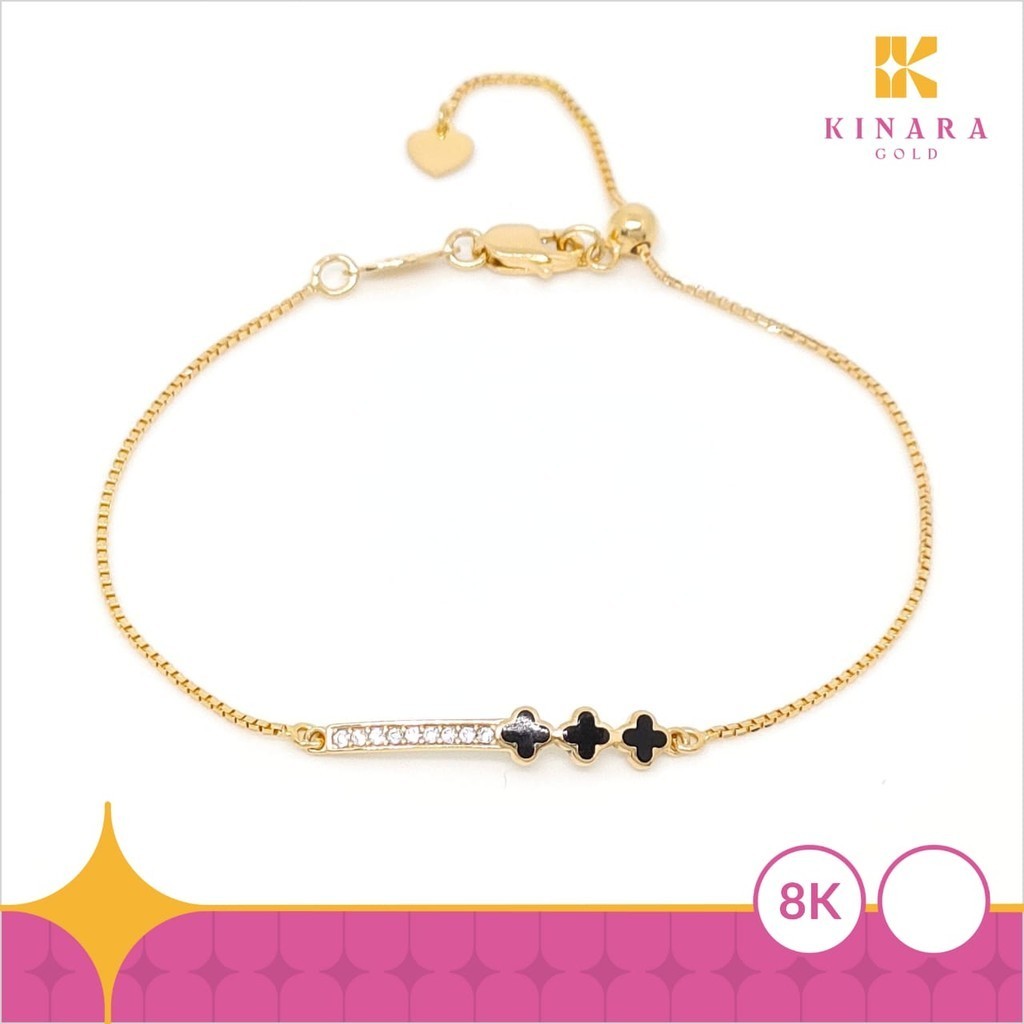 Jual Gelang Emas Italy Santa Variasi Black Clover Mata Yellow Gold 8K ...