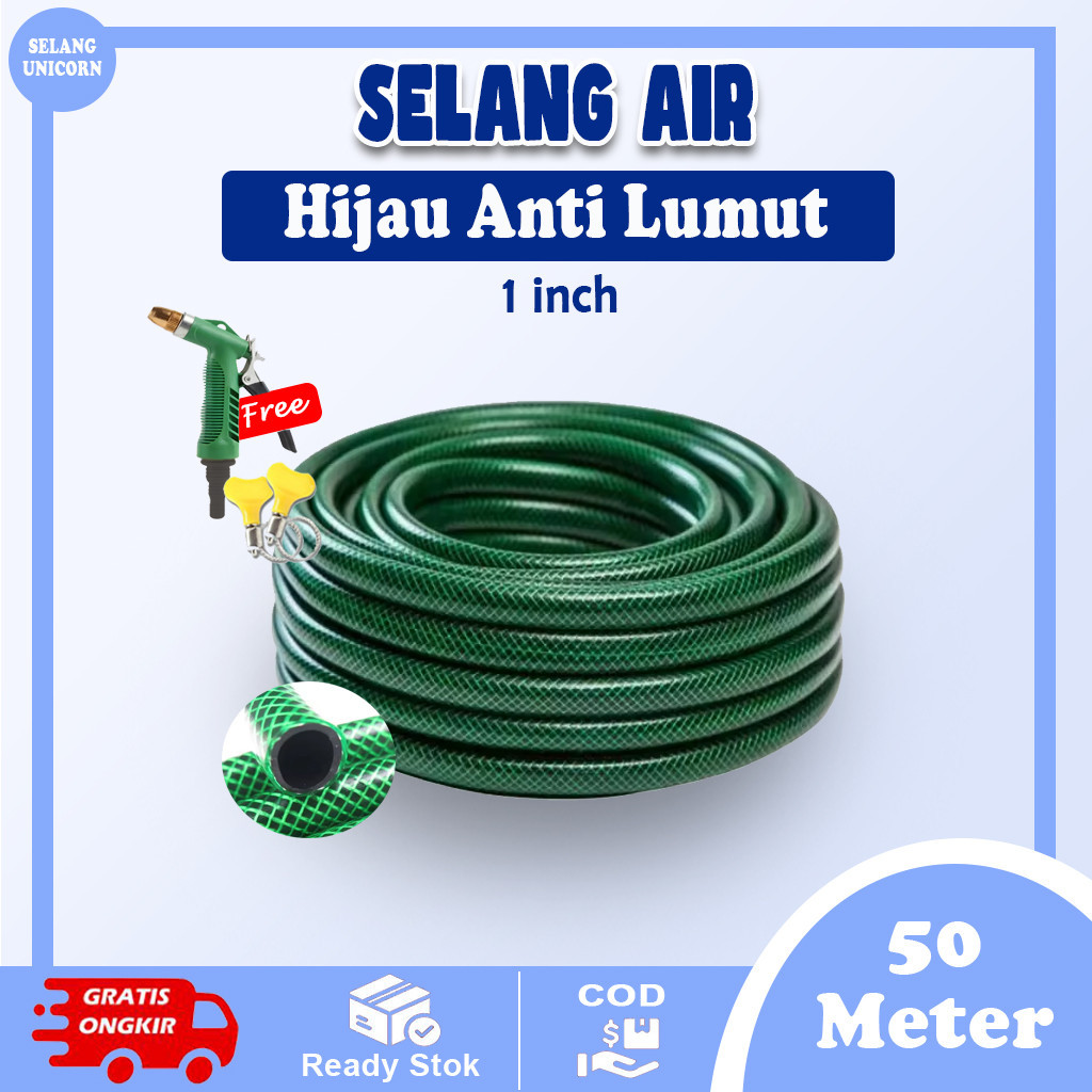 Jual SELANG AIR HIJAU ANTI LUMUT 1 INCH 50 METER SELANG BENANG TEBAL 2 MM SELANG PERKEBUNAN ...