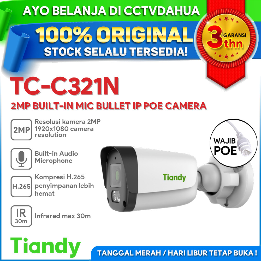 Jual TIANDY TC-C321N 2MP BUILT-IN MIC BULLET IP POE CAMERA | Shopee ...