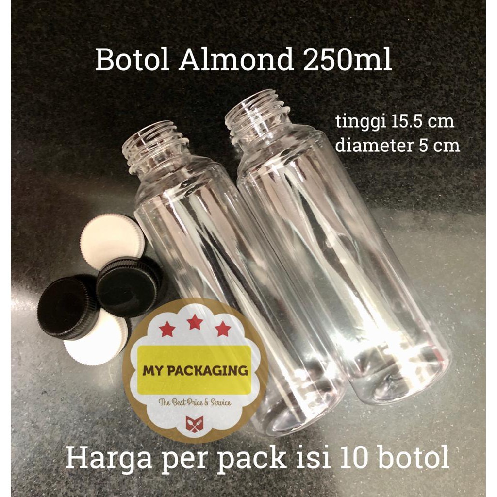 Jual 10 Pcs Botol plastik Almond 250ml + Tutup (harga per pack isi 10 ...