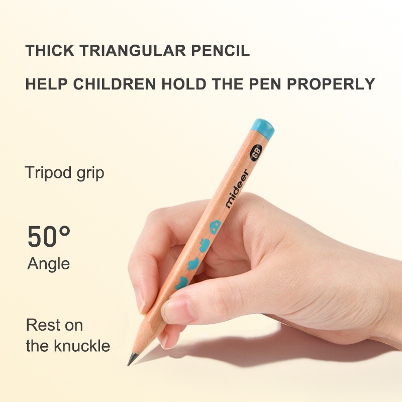 Jual Al Mideer Pensil Anak Kayu Wooden Thick Triangular Pencils 2B 4B ...