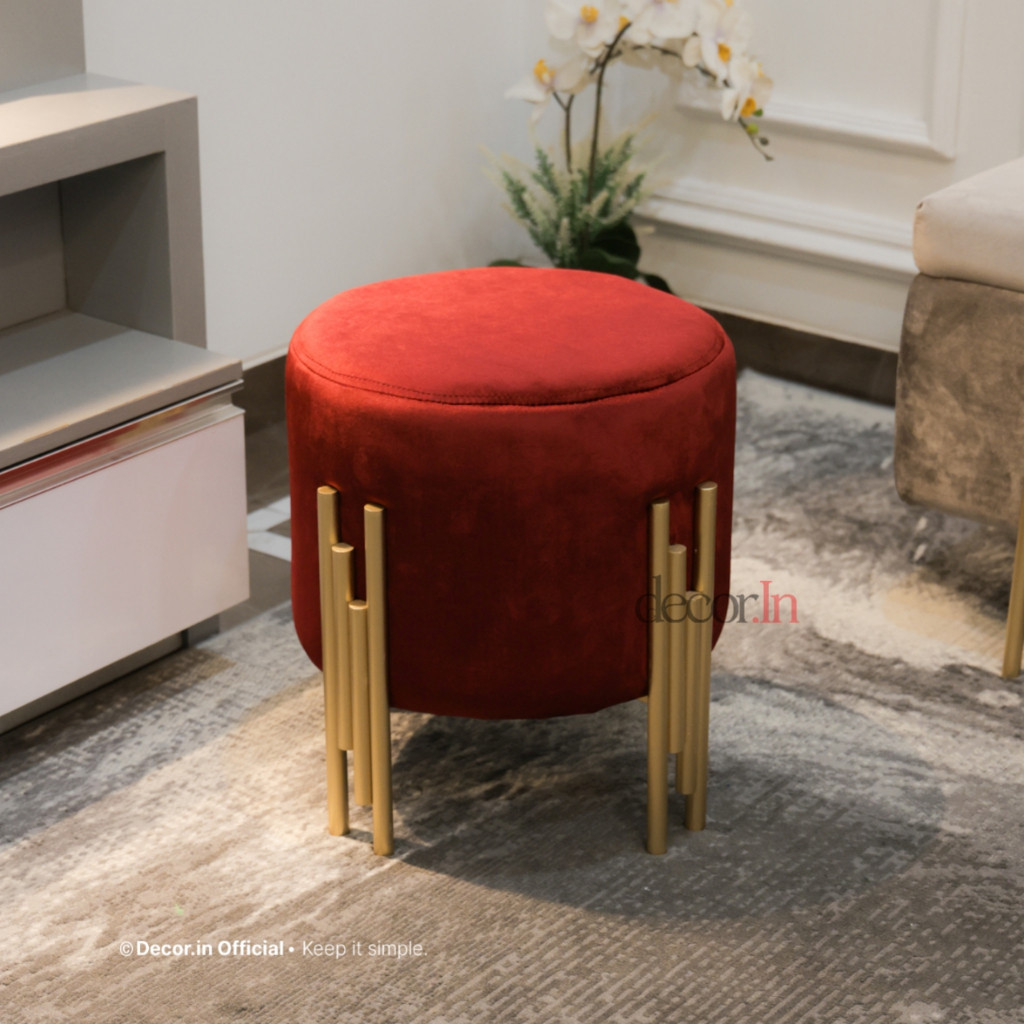 Jual Decorinesia Stool Puff Bulat Besi Gold Type Bambu Kain Bludru ...