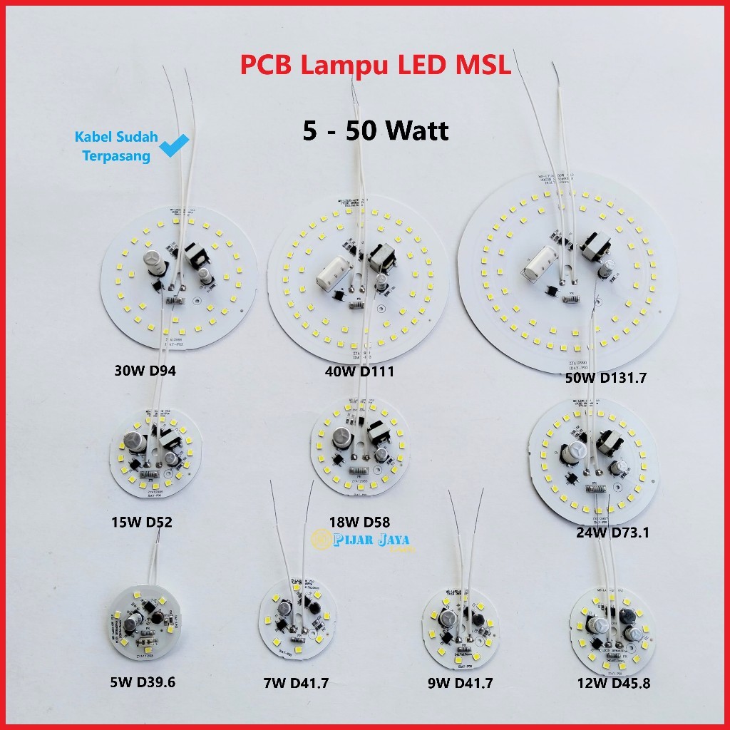 Jual PCB LED AC MSL 5 7 9 12 15 18 24 30 40 50 Watt Lengkap PCB Lampu ...