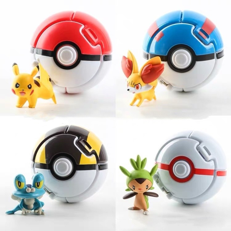Jual Mainan Bola Pikachu Mini Figure Pokemon Pokeball Lempar Berisi ...