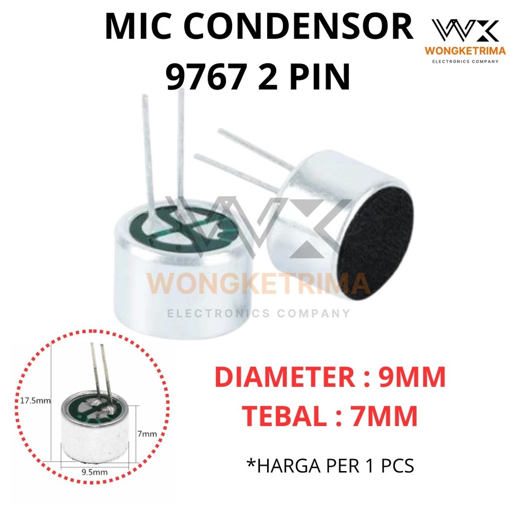 Jual MIC CONDENSOR 2 PIN MICROPHONE CONDENSER 9767 9X7MM | Shopee Indonesia