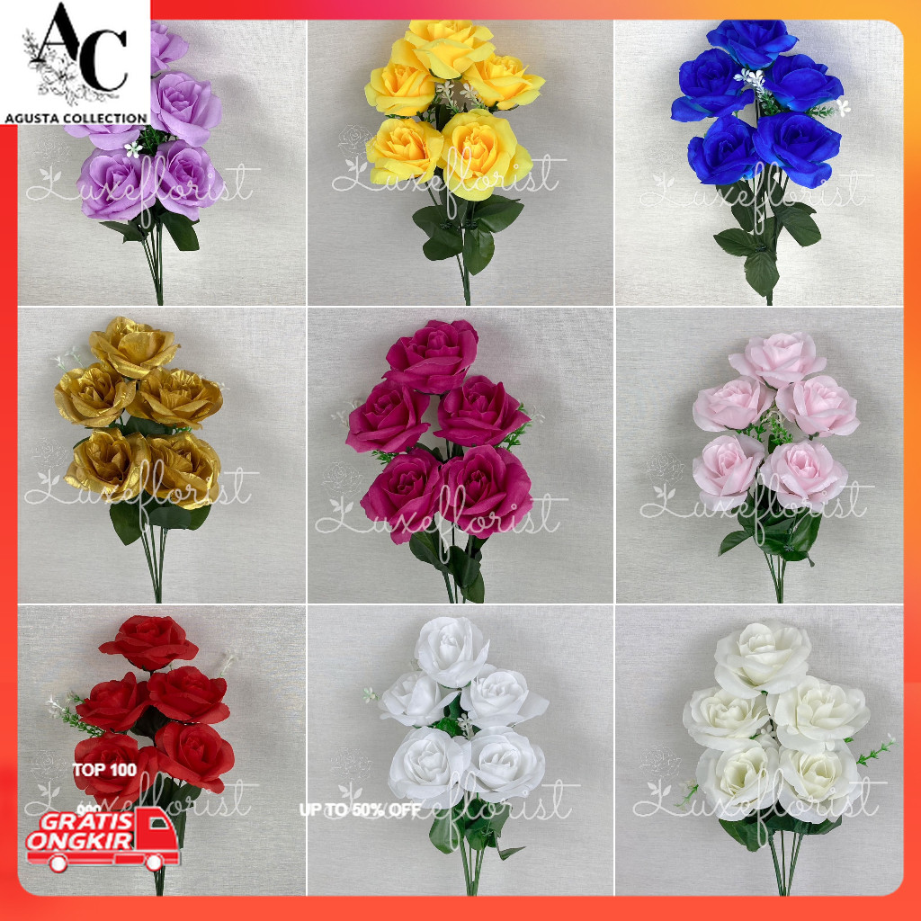 Jual Bunga Dekorasi / Bunga Mawar Rose Of Cabang 5 Bahan Kain Dan ...