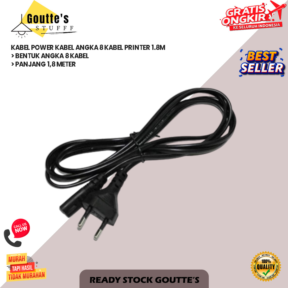 Jual KABEL POWER KABEL ANGKA 8 KABEL PRINTER 1.8M goutte's | Shopee ...