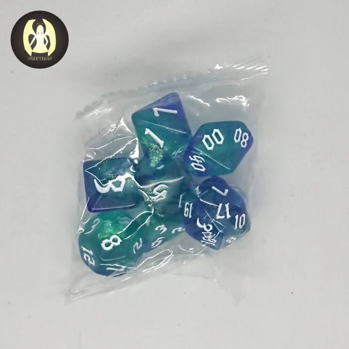 Jual Dadu/Dice DND Polyhedral set isi 7 (Colorful Pearl Blue and Lake Blue) | Shopee Indonesia
