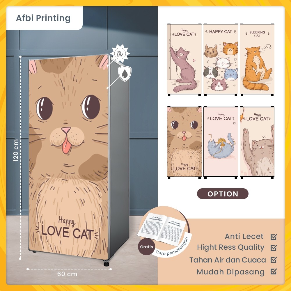 Jual Azagi Print Stiker Kulkas 1 Pintu / Sticker 2 pintu Motif Cat ...