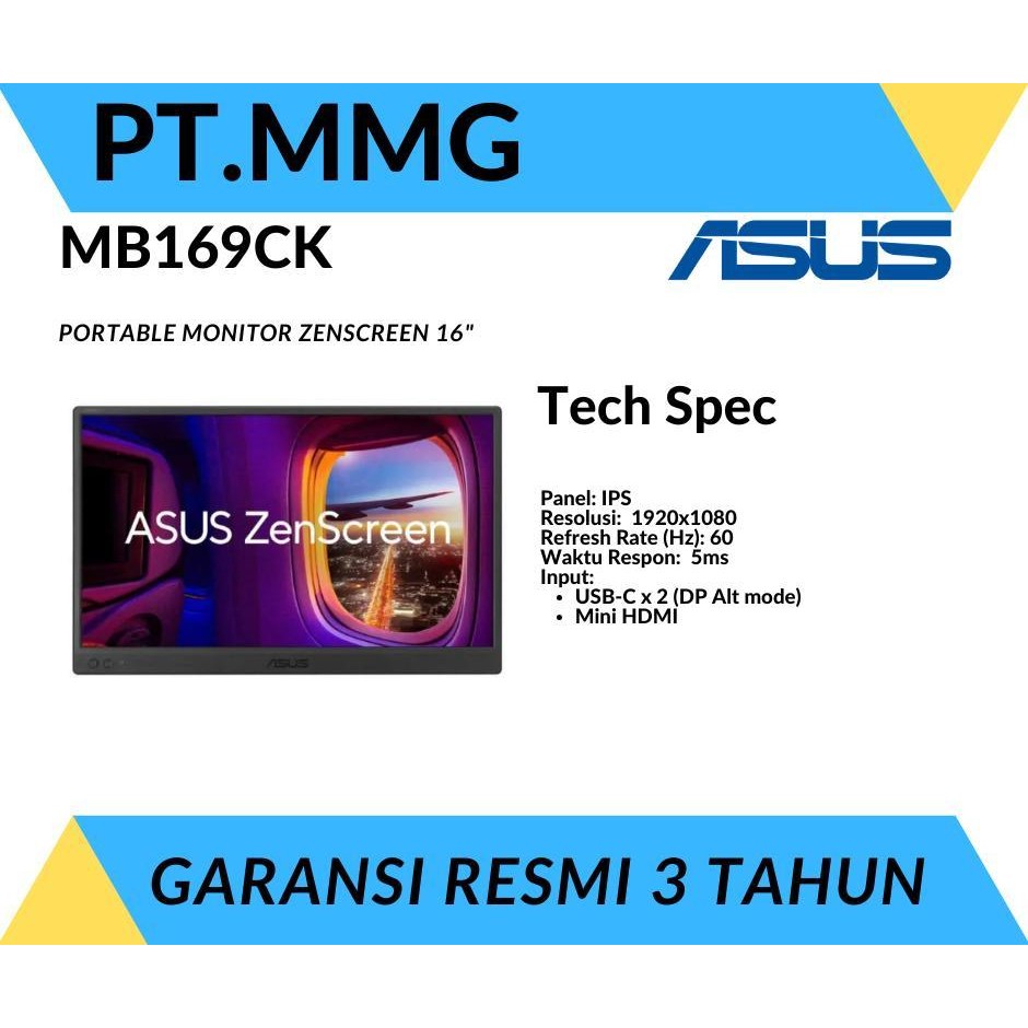 Jual Monitor LED Asus ZenScreen MB169CK 16" FHD 60Hz 4ms IPS Mini HDMI ...