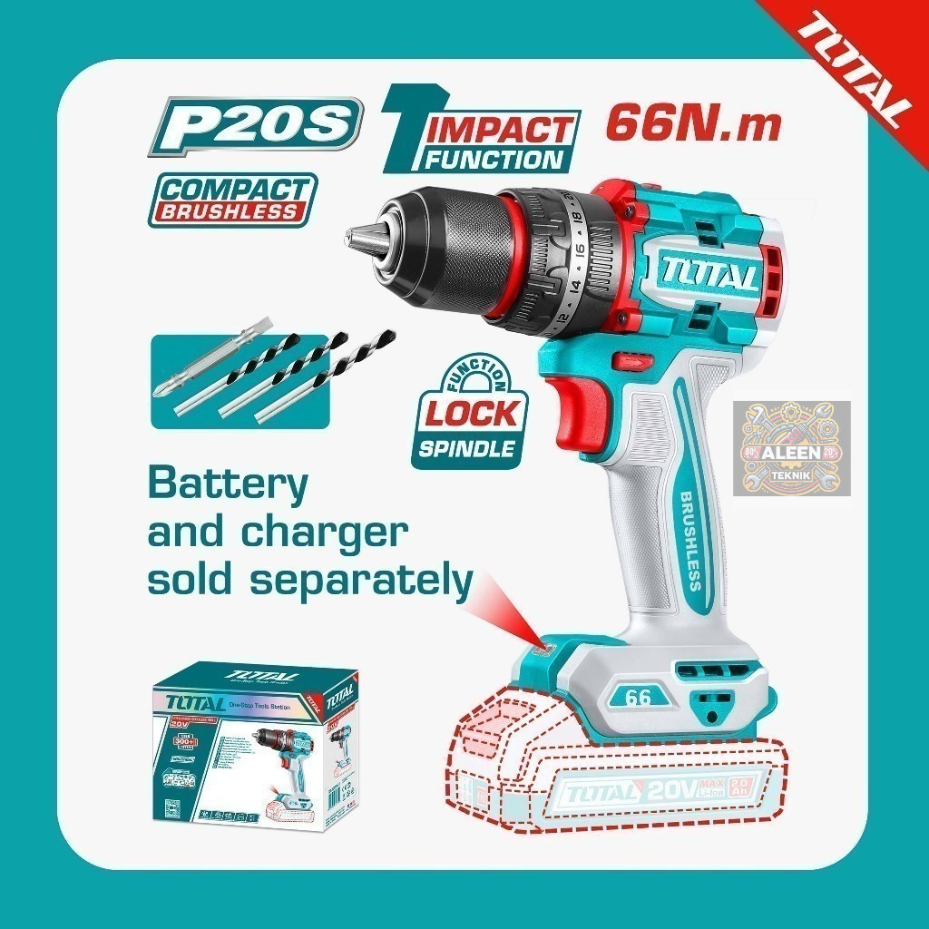Jual Mesin Bor Impact TOTAL TIDLI206681 Brushless Baterai 66Nm (Unit ...