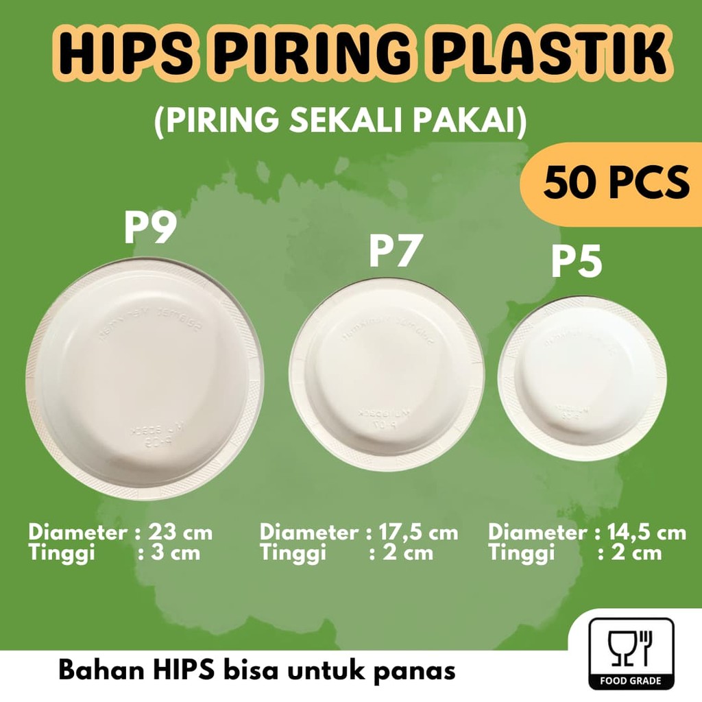 Jual (50 pcs) HIPS (Piring Plastik Sekali Pakai) P6, P7, P9 / Piring ...