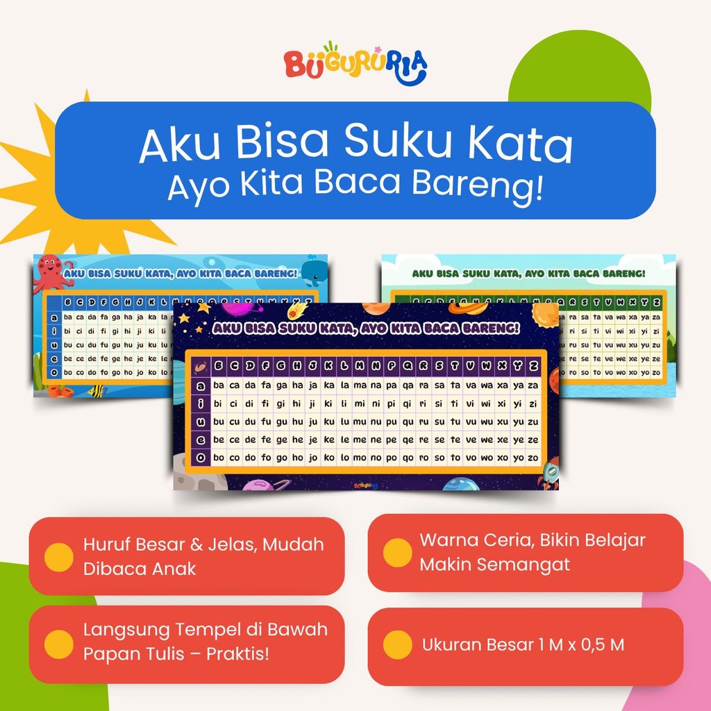 Jual Bu Guru Ria - Dekorasi Suku Kata — Huruf Besar, Full Color, Bikin ...