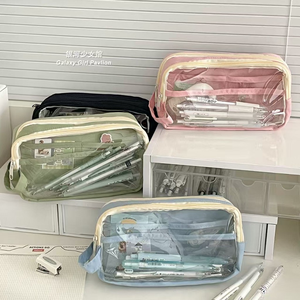 Jual Tempat Pensil Korea Transparan Aesthetic / Pencil Case Kapasitas ...