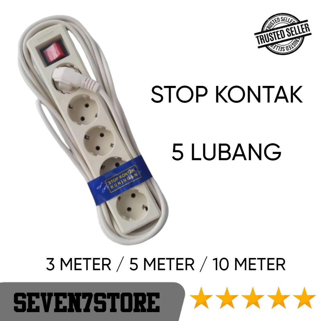 Jual STOP KONTAK Socket Colokan Listrik 5 Lubang Panjang Kabel 3M 5M 10M Kuningan Tembaga SNI ...