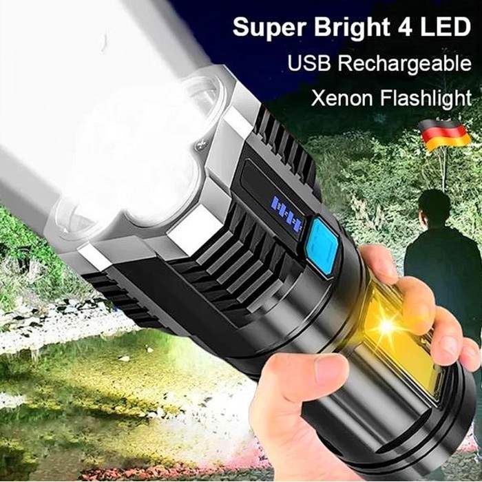 Jual Senter LED 4 Mata Mode Lampu COB Samping Camping Jarak Jauh Bisa ...