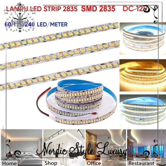Jual NORDIC STYLE LUXURY Lampu led strip 2835 smd 60 led 120 led 240 led DC 12volt / Lampu strip ...