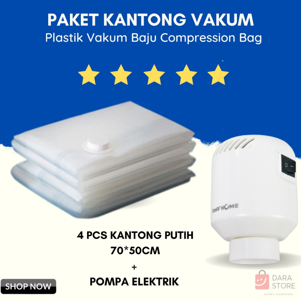 Jual Paket Praktis Pompa Elektrik dan Plastik Vakum Baju 50*70 4PCS Vacuum Compression Bag ...