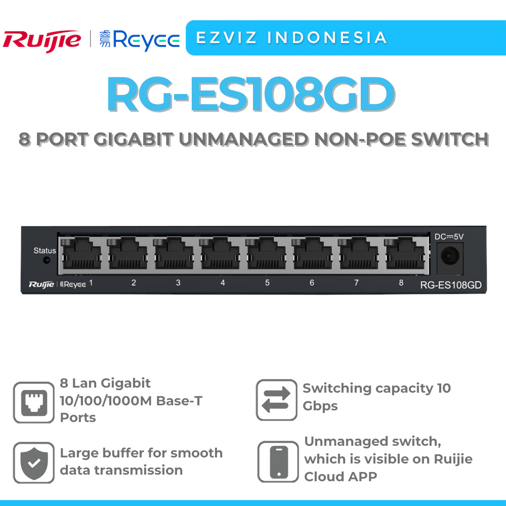 Jual RUIJIE REYEE RG-ES108GD 8 PORT GIGABIT 10/100/1000MBPS UNMANAGED NON-POE SWITCH METAL ...
