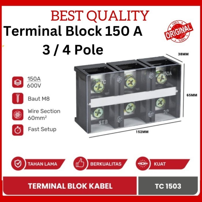 Jual Terminal Block TC-1503 TC-1504 150A 3 4 Pole Isolator Kabel Listrik Blok 4P 3P 150 Amper ...