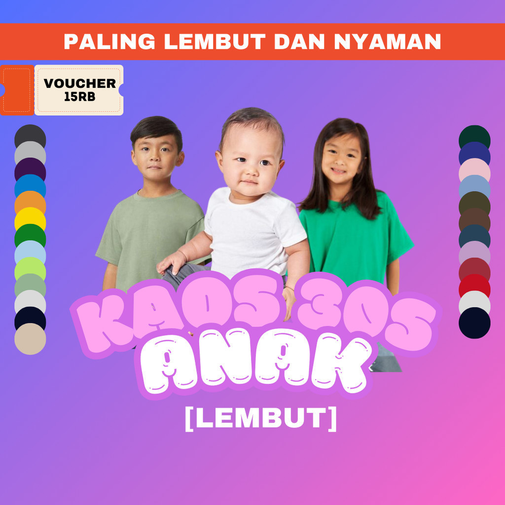 Jual [LEMBUT] Kaos Polos Anak 1-10 Tahun 30s Cotton Combed 100% Katun Pendek | Shopee Indonesia