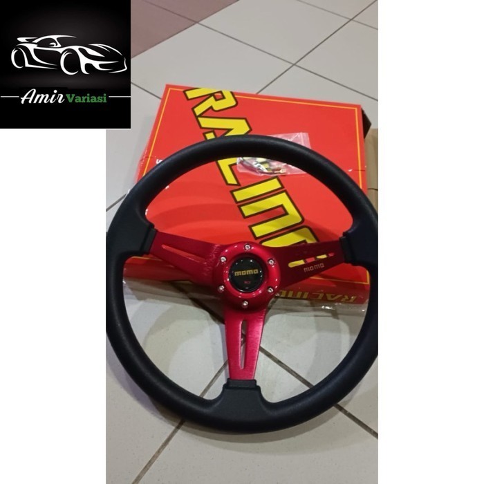 Jual Stir setir racing mobil 14" inch inci momo merah polos universal ...