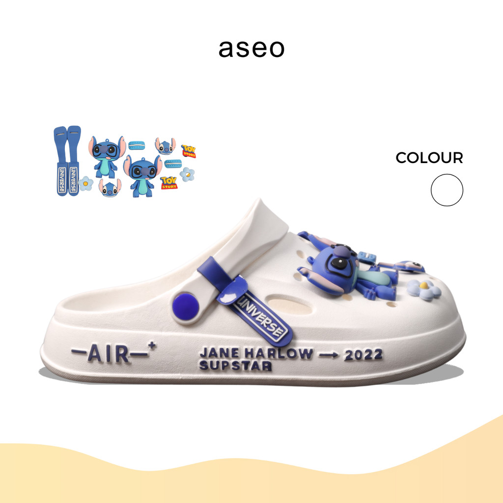 Jual Aseo Sandal Pria Wanita Stitch Biru Lucu Clog Kodok Karet Baim ...