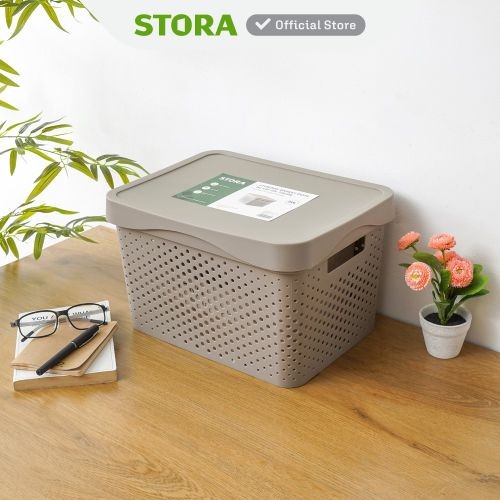 Jual Stora Keranjang Penyimpanan Dengan Tutup Handle Storage Basket ...